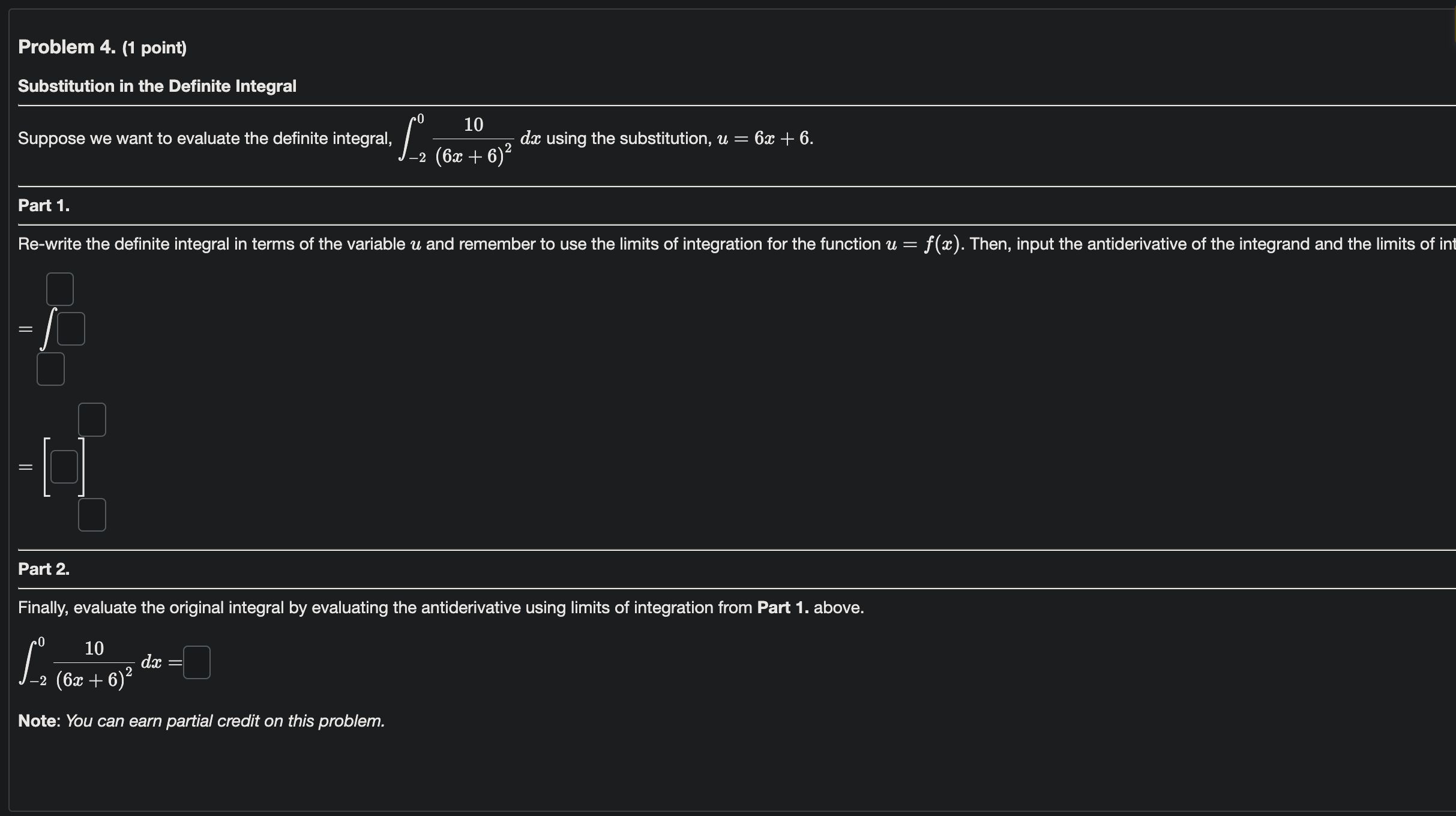 Solved Problem 4. (1 ﻿point)Substitution in the Definite | Chegg.com