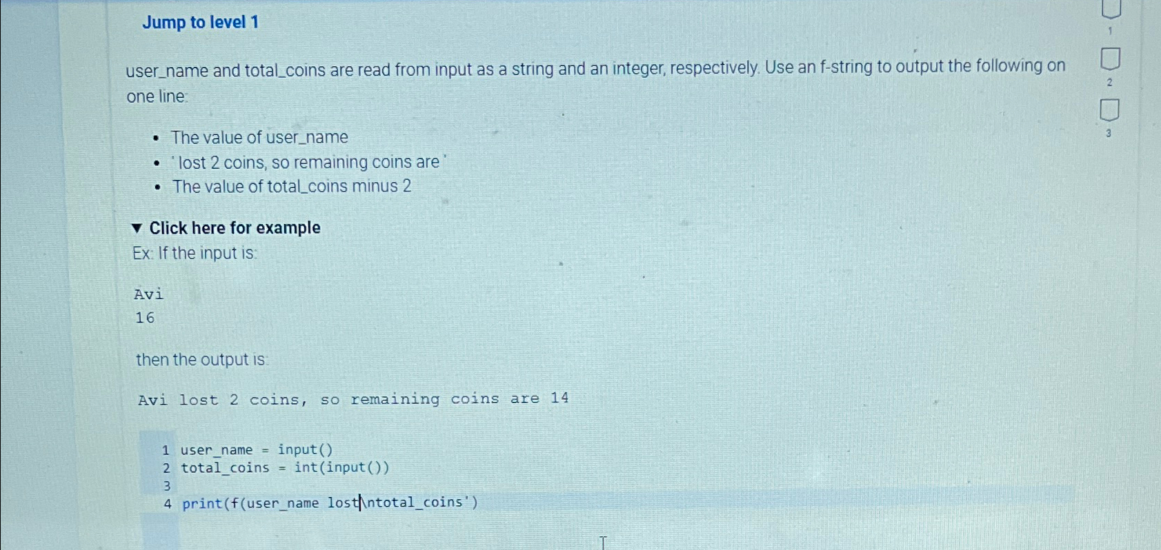 Solved Jump to level 1user_name and total_coins are read | Chegg.com