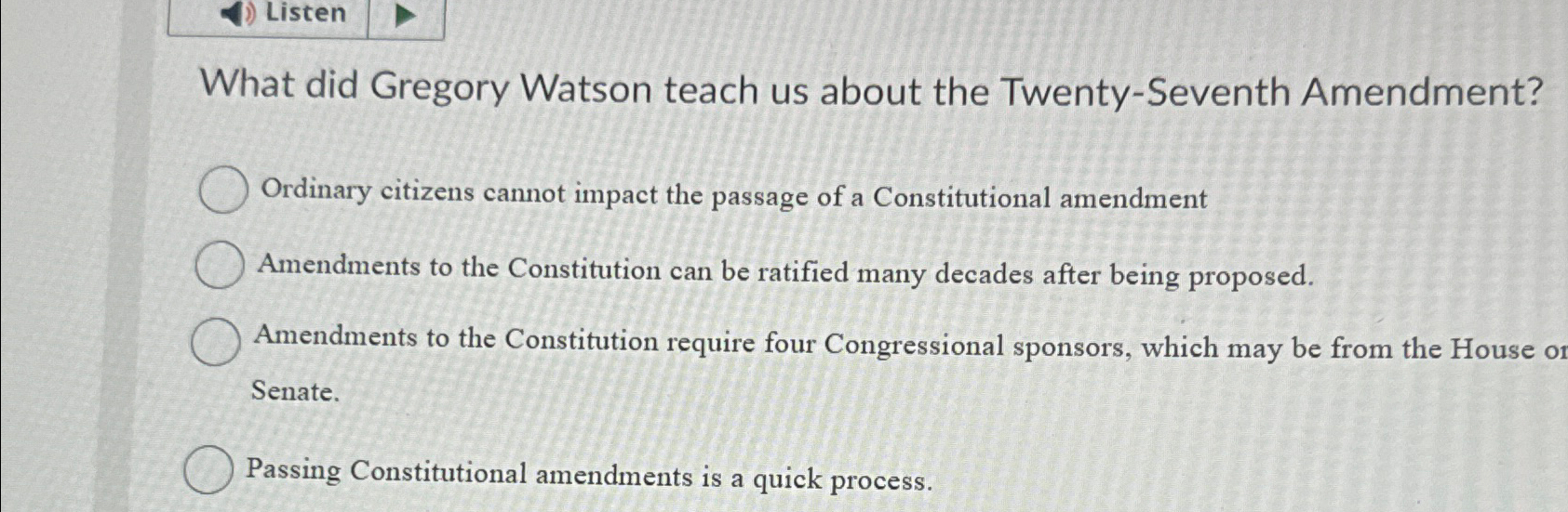 Solved ListenWhat did Gregory Watson teach us about the | Chegg.com