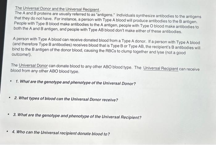 Solved The Universal Donor and the Universal Recipient. The | Chegg.com