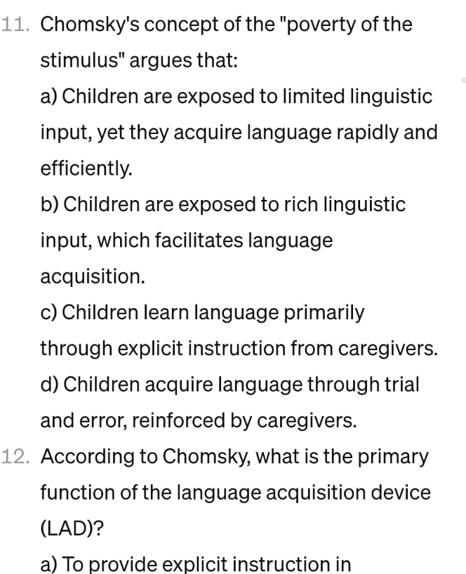 Solved Chomsky's concept of the "poverty of the stimulus" | Chegg.com