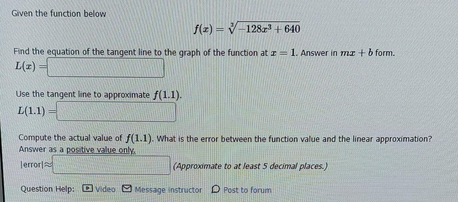 Solved Given the function below f(x)=3−128x3+640 Find the | Chegg.com