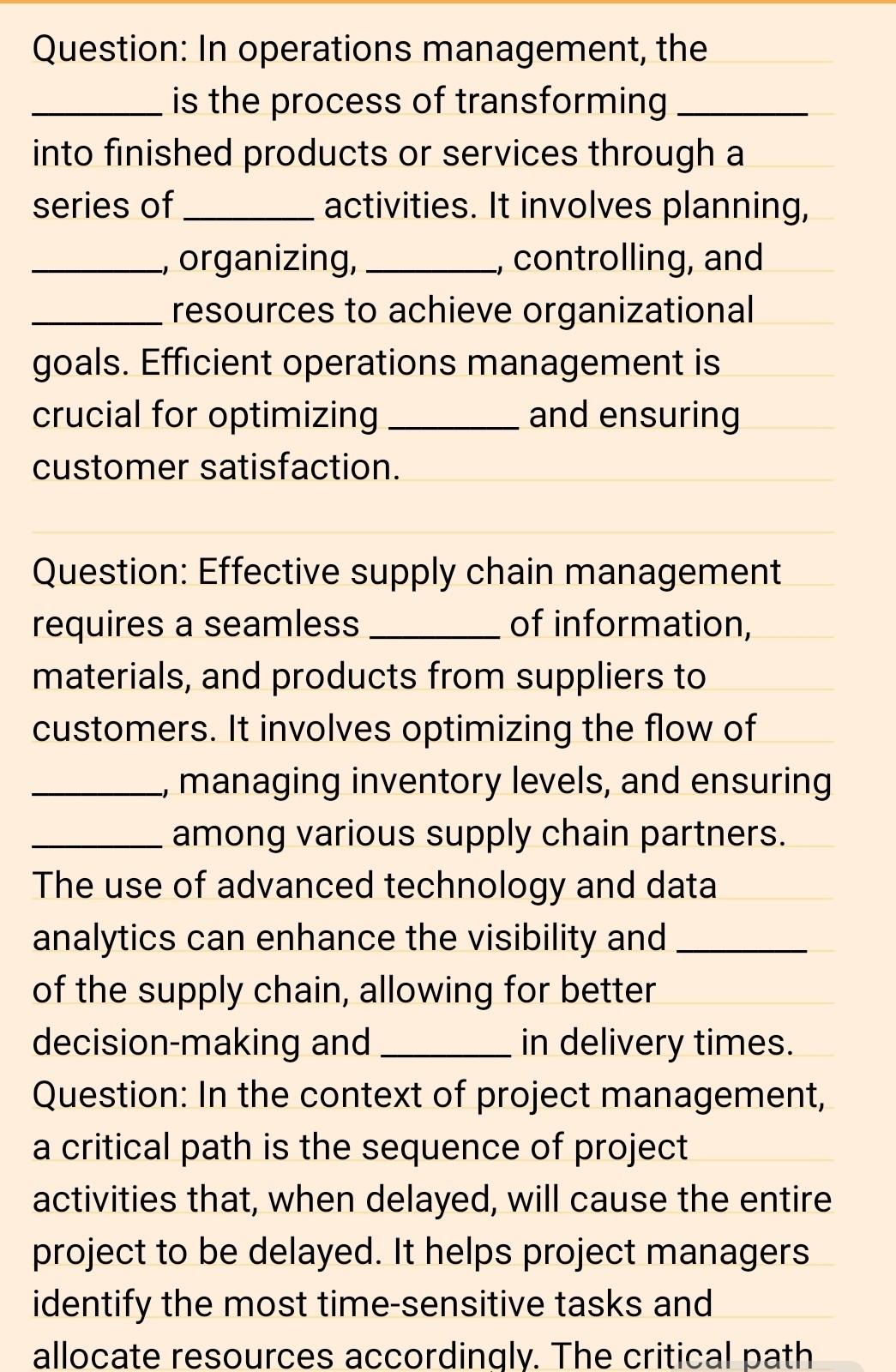 Solved Question: In operations management, the is the | Chegg.com