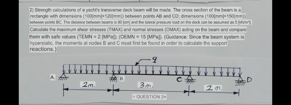 Strength calculations of a yachl's transverse deck | Chegg.com