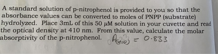 Solved A standard solution of p-nitrophenol is provided to | Chegg.com