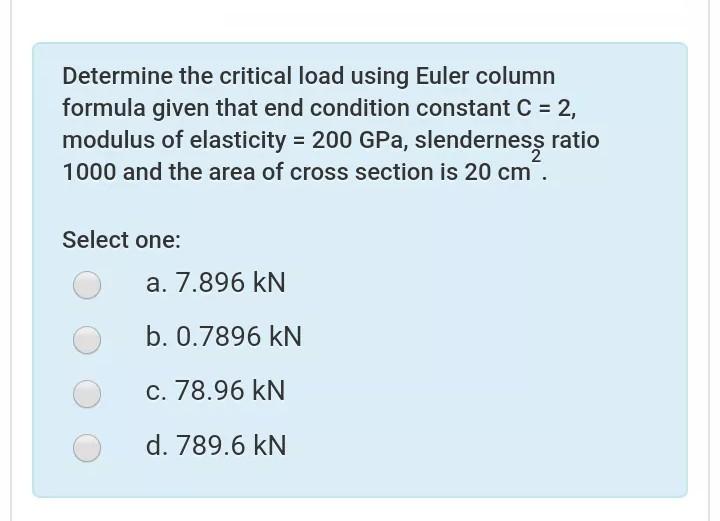 Solved Determine the critical load using Euler column | Chegg.com