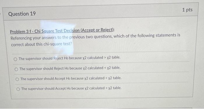 Solved Problem 3f - Chi Square Test Decision (Accept or | Chegg.com