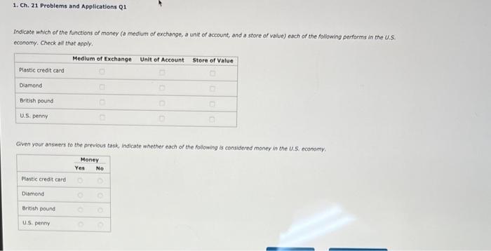 Solved 1 Ch 21 Problems And Applications Q1 Indicate Which