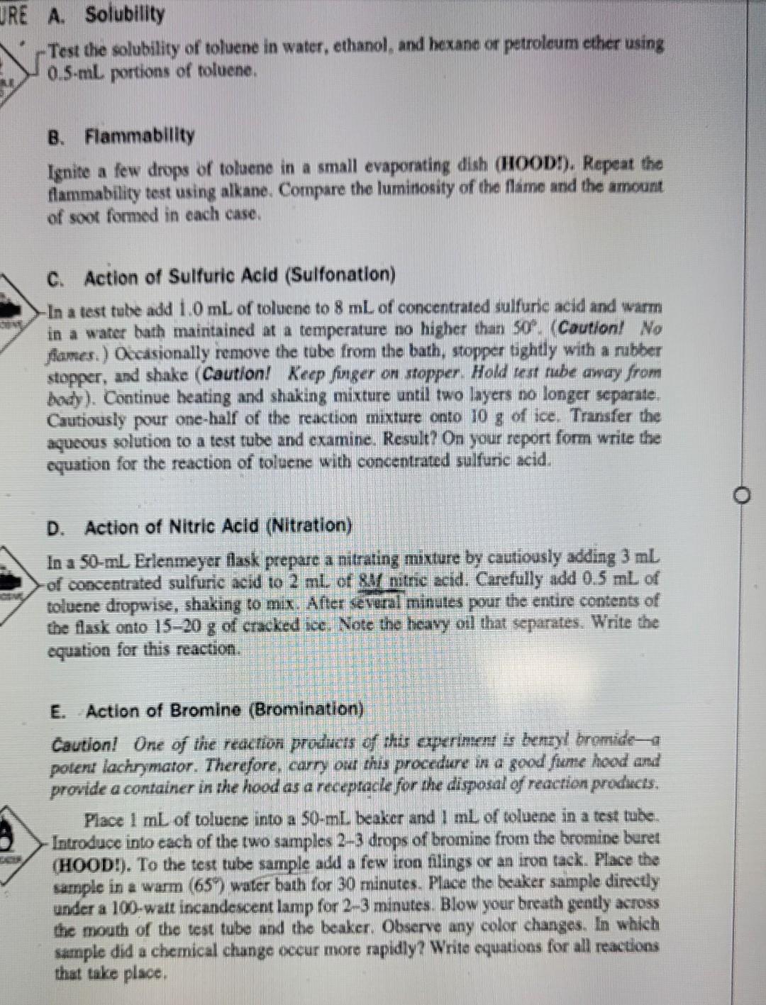 Solved A. Solubility - Test the solubility of toluene in | Chegg.com