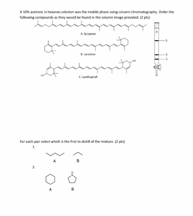 Solved A 10% acetone in hexanes solution was the mobile | Chegg.com