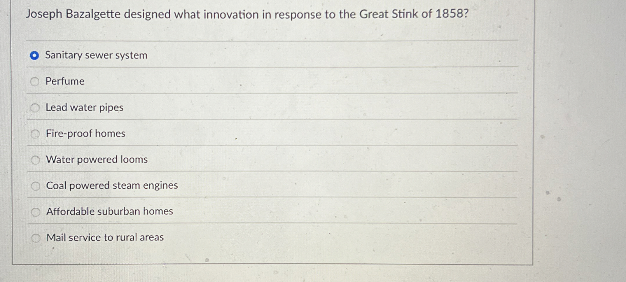 Solved Joseph Bazalgette designed what innovation in | Chegg.com