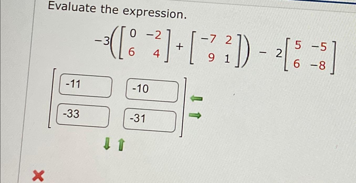 Solved Evaluate the expression.-3([0-264]+[-7291])-2[5-56-8] | Chegg.com