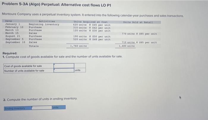 Solved Problem 5-3A (Algo) Perpetual: Alternative cost flows | Chegg.com