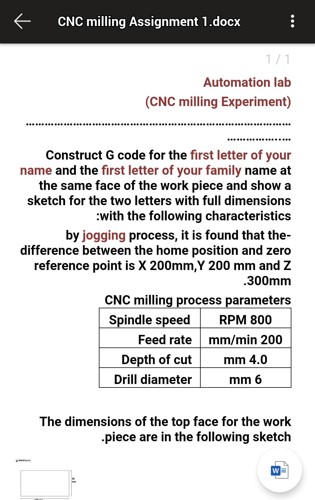 Solved K CNC milling Assignment 1.docx 1/1 Automation lab | Chegg.com