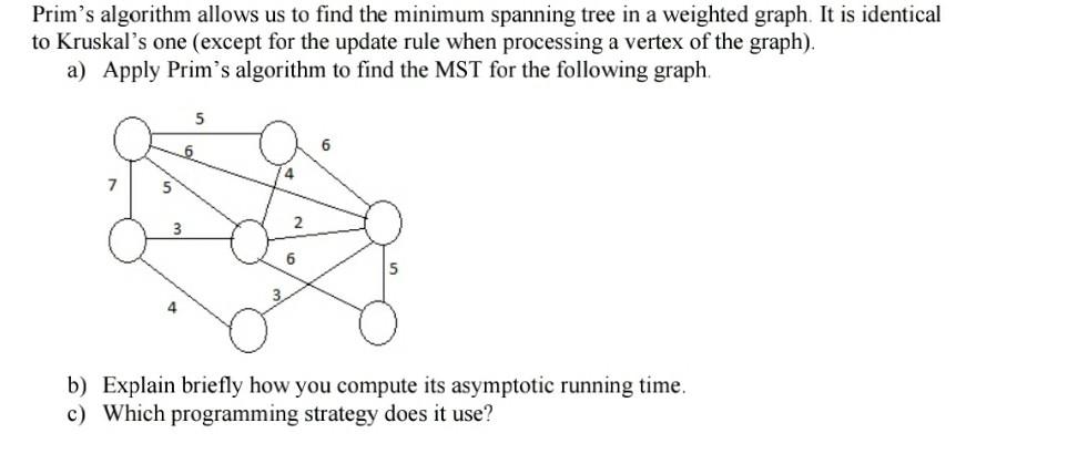 Solved Prim's algorithm allows us to find the minimum | Chegg.com