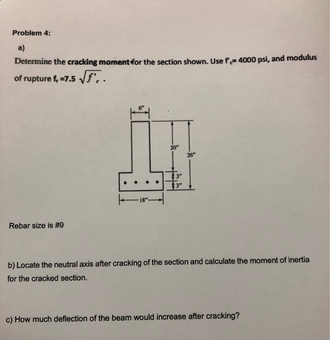 Solved Problem 4: Determine the cracking moment for the | Chegg.com