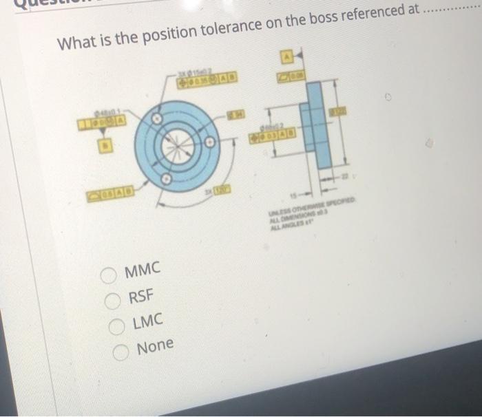 Solved What is the position tolerance on the boss referenced | Chegg.com