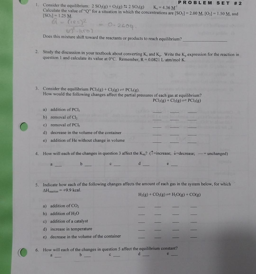 Solved Consider the equilibrium: | Chegg.com