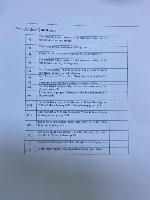 Solved True/False Questions | Chegg.com