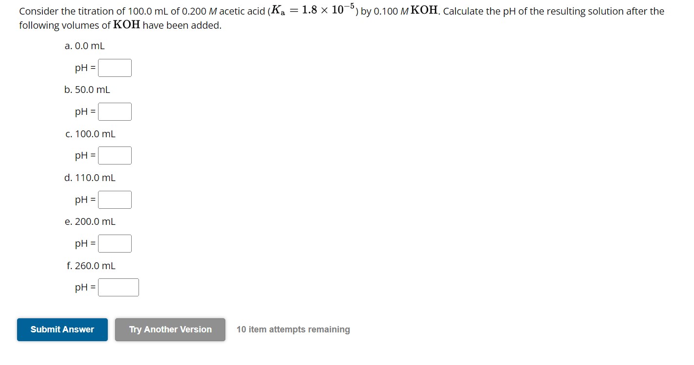 Solved Consider the titration of 100.0mL ﻿of 0.200M ﻿acetic | Chegg.com