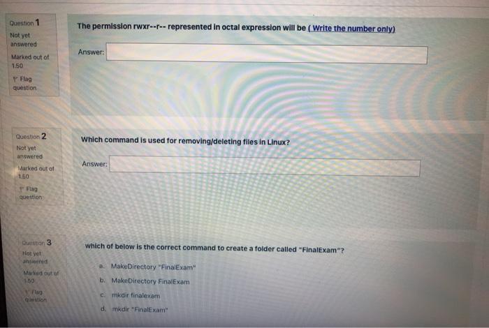 Solved Question 1 The permission rwxr-----represented in | Chegg.com