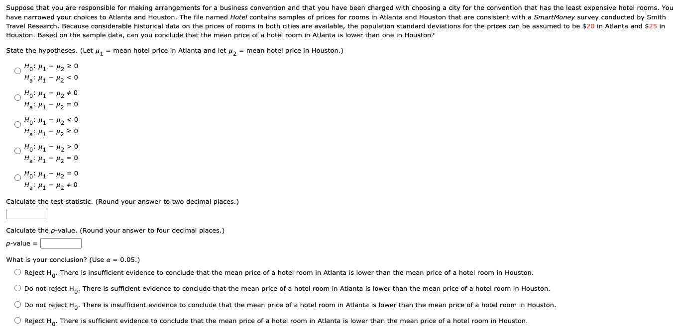 Houston. Based on the sample data, can you conclude | Chegg.com