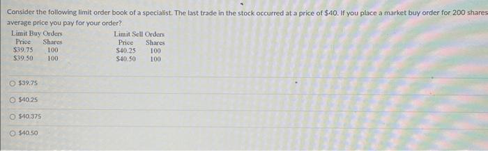 Solved Consider the following limit order book of a | Chegg.com