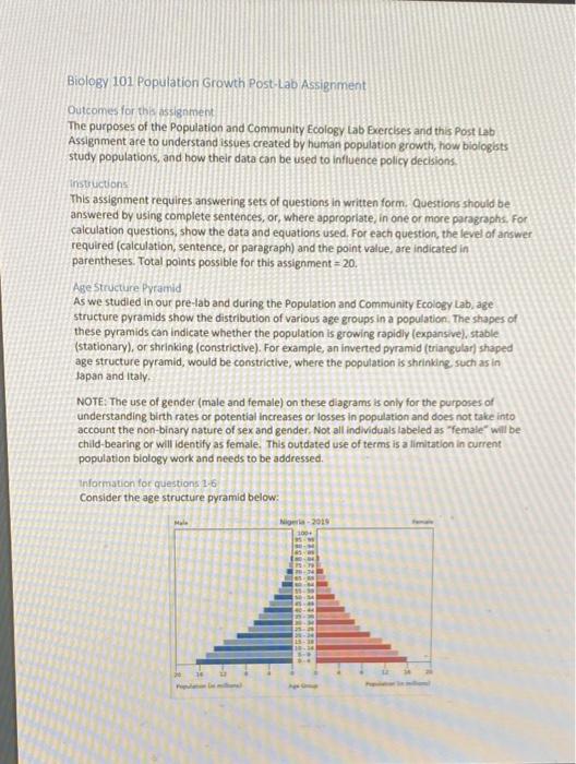 Solved Biology 101 Population Growth Post-Lab Assignment | Chegg.com