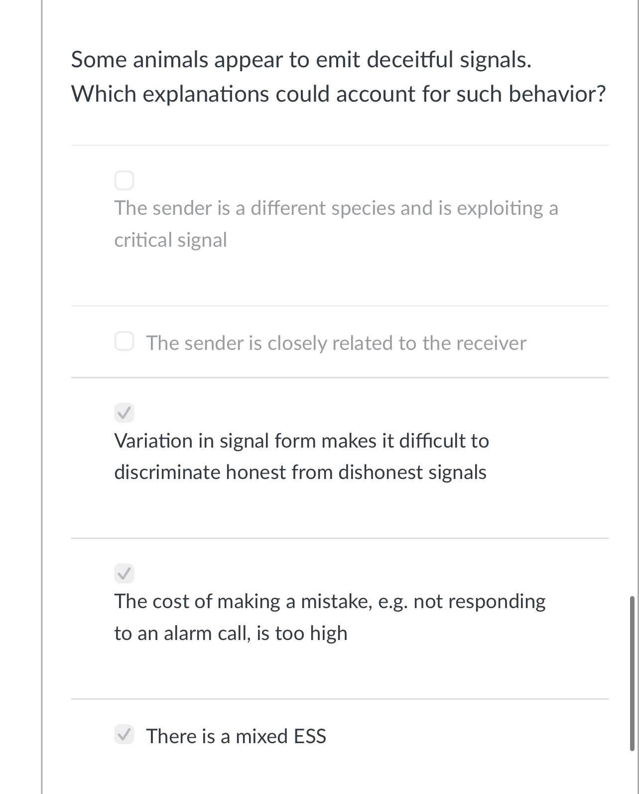 Solved Some animals appear to emit deceitful signals. Which | Chegg.com