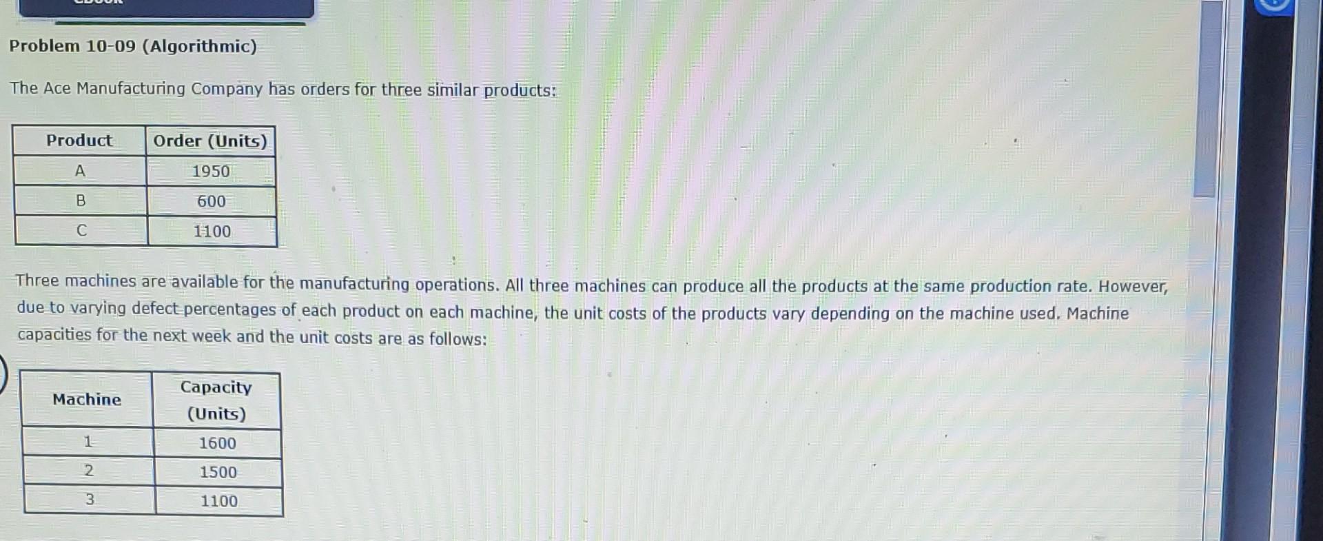 Solved The Ace Manufacturing Company has orders for three | Chegg.com
