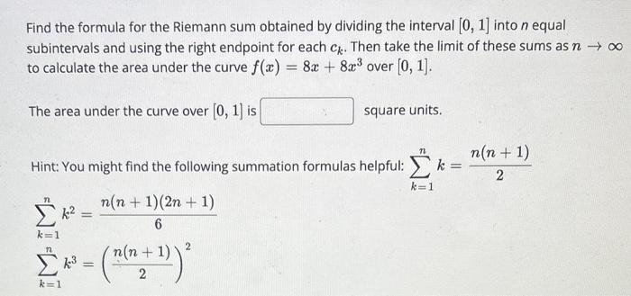 Solved Find the formula for the Riemann sum obtained by | Chegg.com