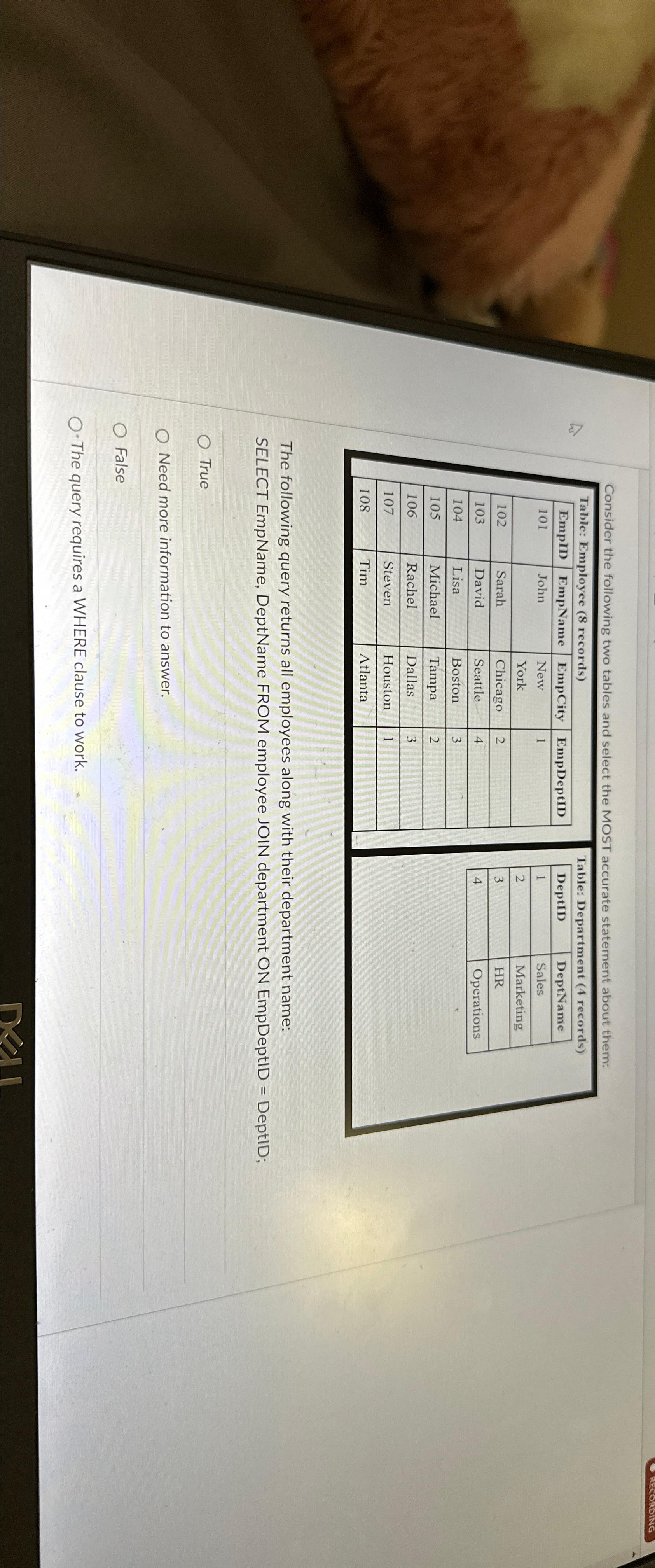 Solved Consider the following two tables and select the MOST | Chegg.com