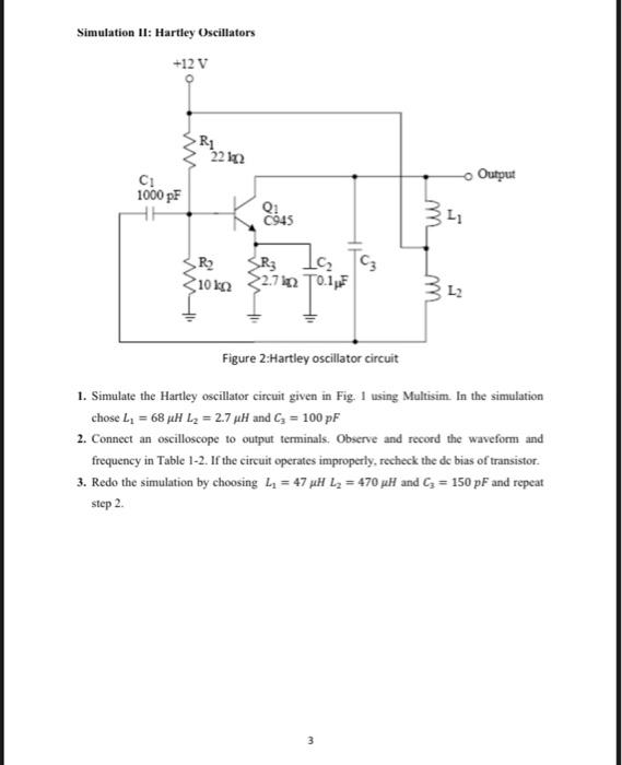 Solved Simulation 1: Colpitts Oscillators +12V w R1 R3 22 23 | Chegg.com
