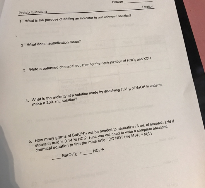 Solved Section Titration Prelab Questions 1. What is the | Chegg.com