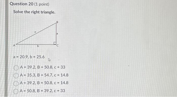 Solved Solve the right triangle. | Chegg.com