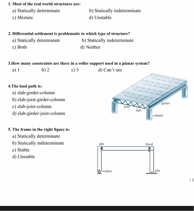 Solved 1. Most of the real world structures are: a) | Chegg.com