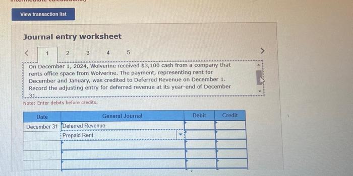 Solved Journal entry worksheet 5 On December 1,2024 , | Chegg.com