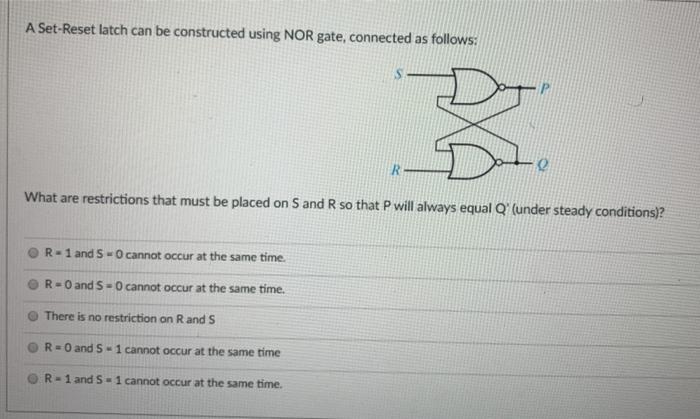 Solved A Set-Reset latch can be constructed using NOR gate, | Chegg.com