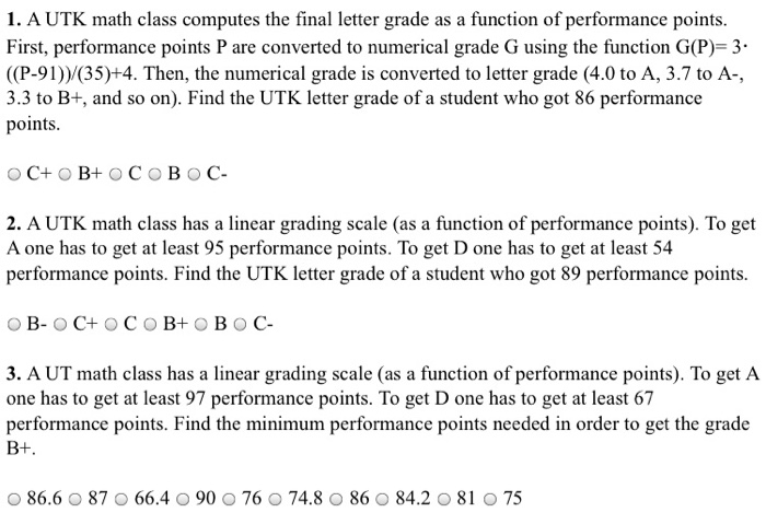 Solved 1. A UTK math class computes the final letter grade | Chegg.com