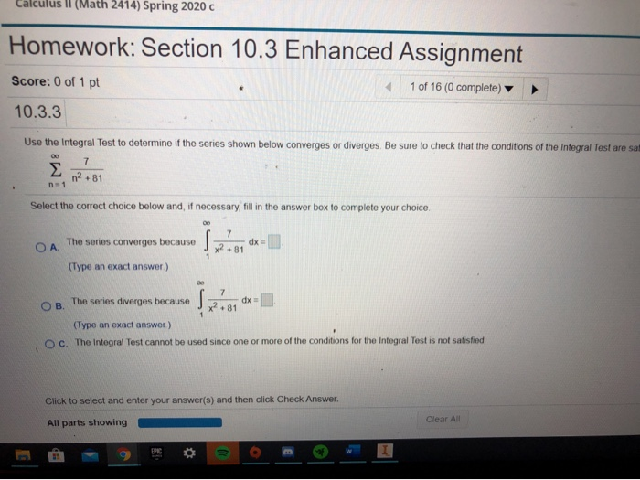 Solved Calculus 1l (Math 2414) Spring 2020 Homework: Section | Chegg.com