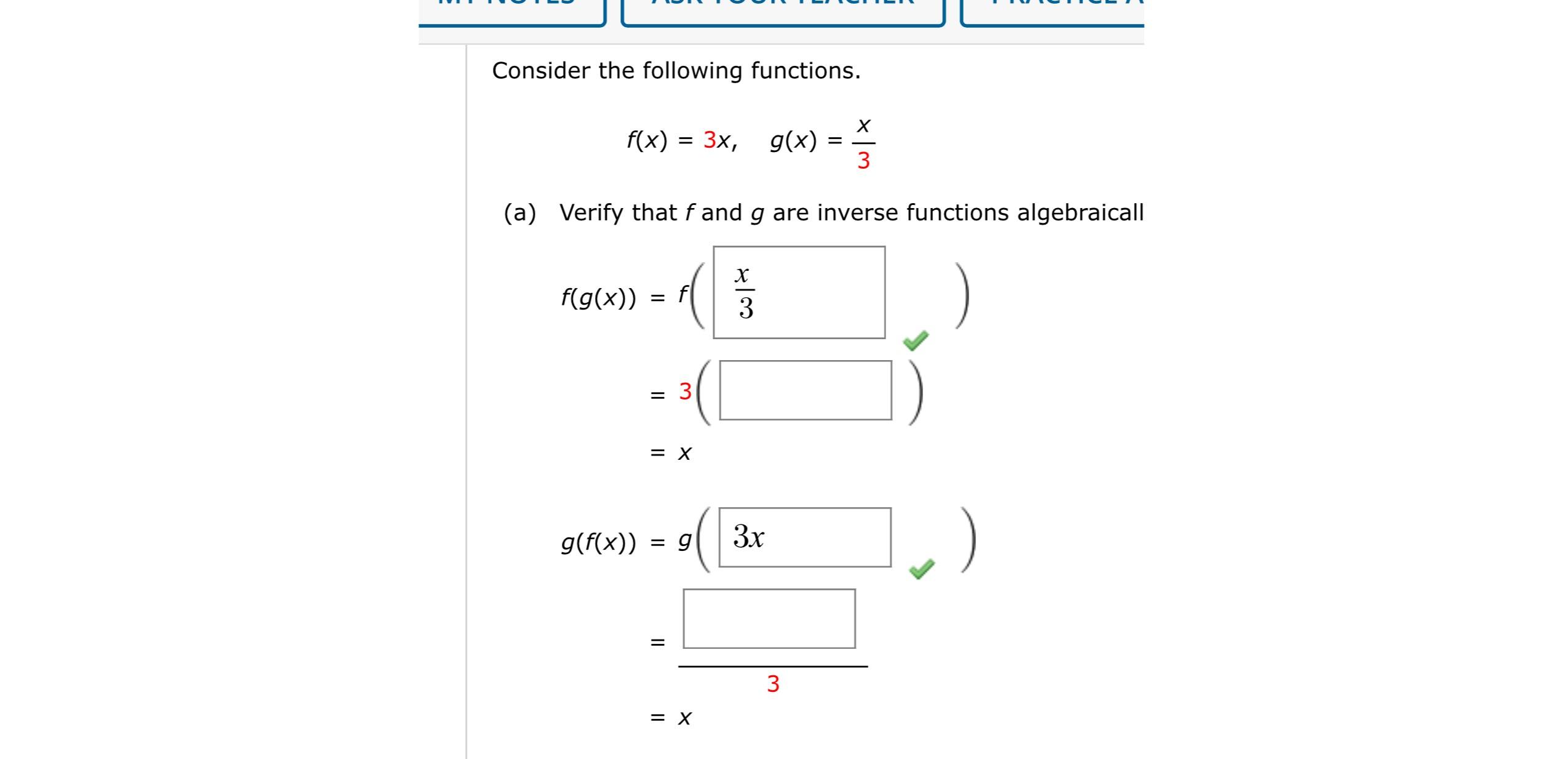 Solved Consider The Following Functions F X 3x G X X3 A