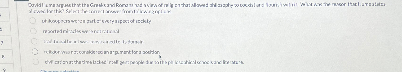 Solved David Hume argues that the Greeks and Romans had a | Chegg.com