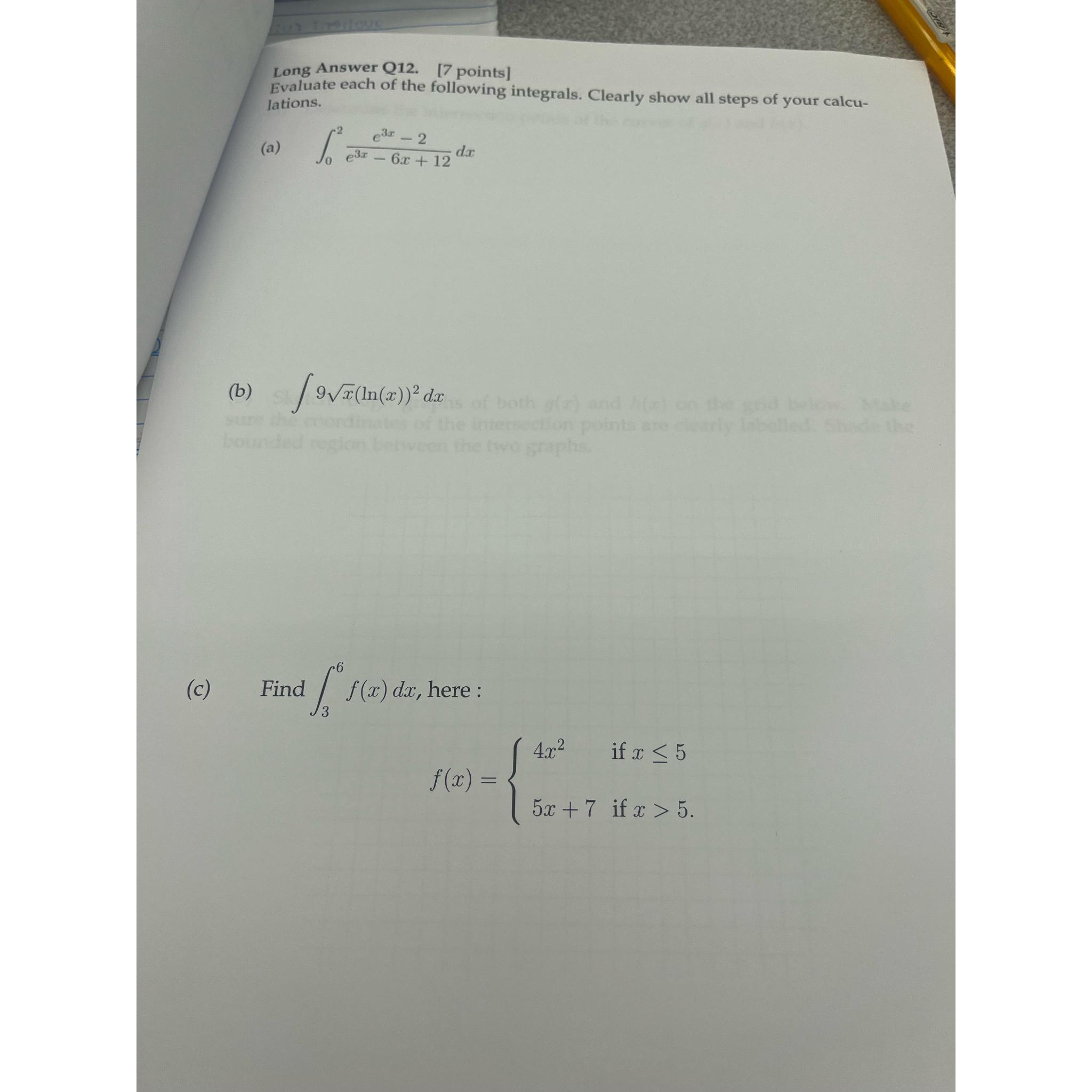 Solved Long Answer Q12. [7 ﻿points] ﻿Evaluate each of the | Chegg.com