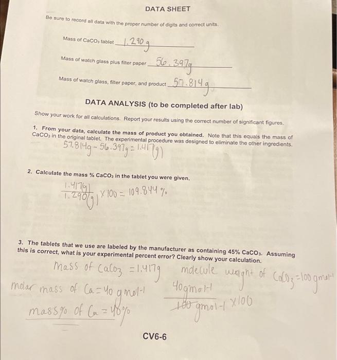 Solved DATA SHEET Be sure to record all data with the proper | Chegg.com