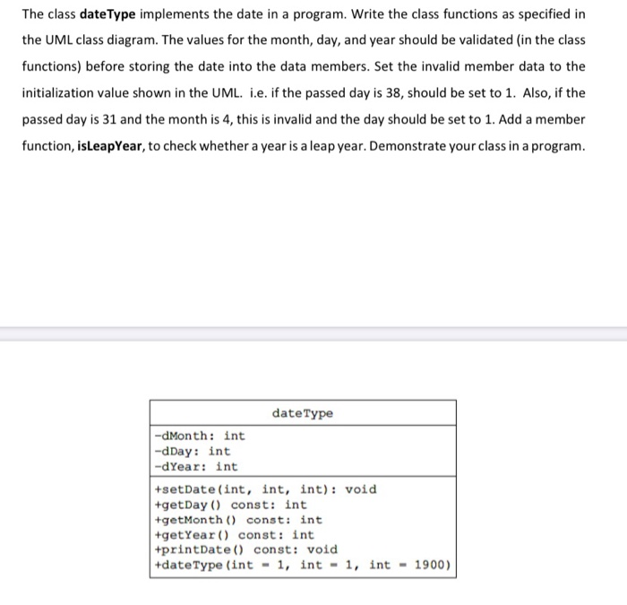 Solved The class dateType implements the date in a program. | Chegg.com