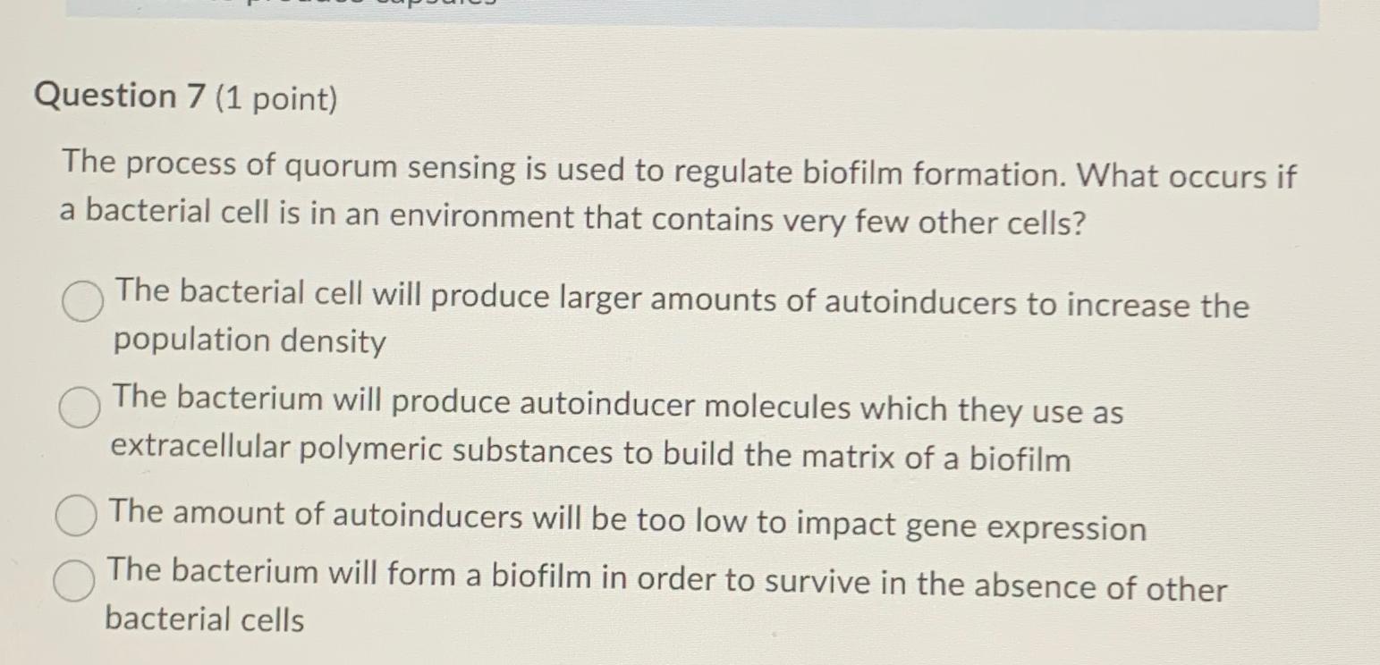 Solved Question 7 (1 ﻿point)The process of quorum sensing is | Chegg.com