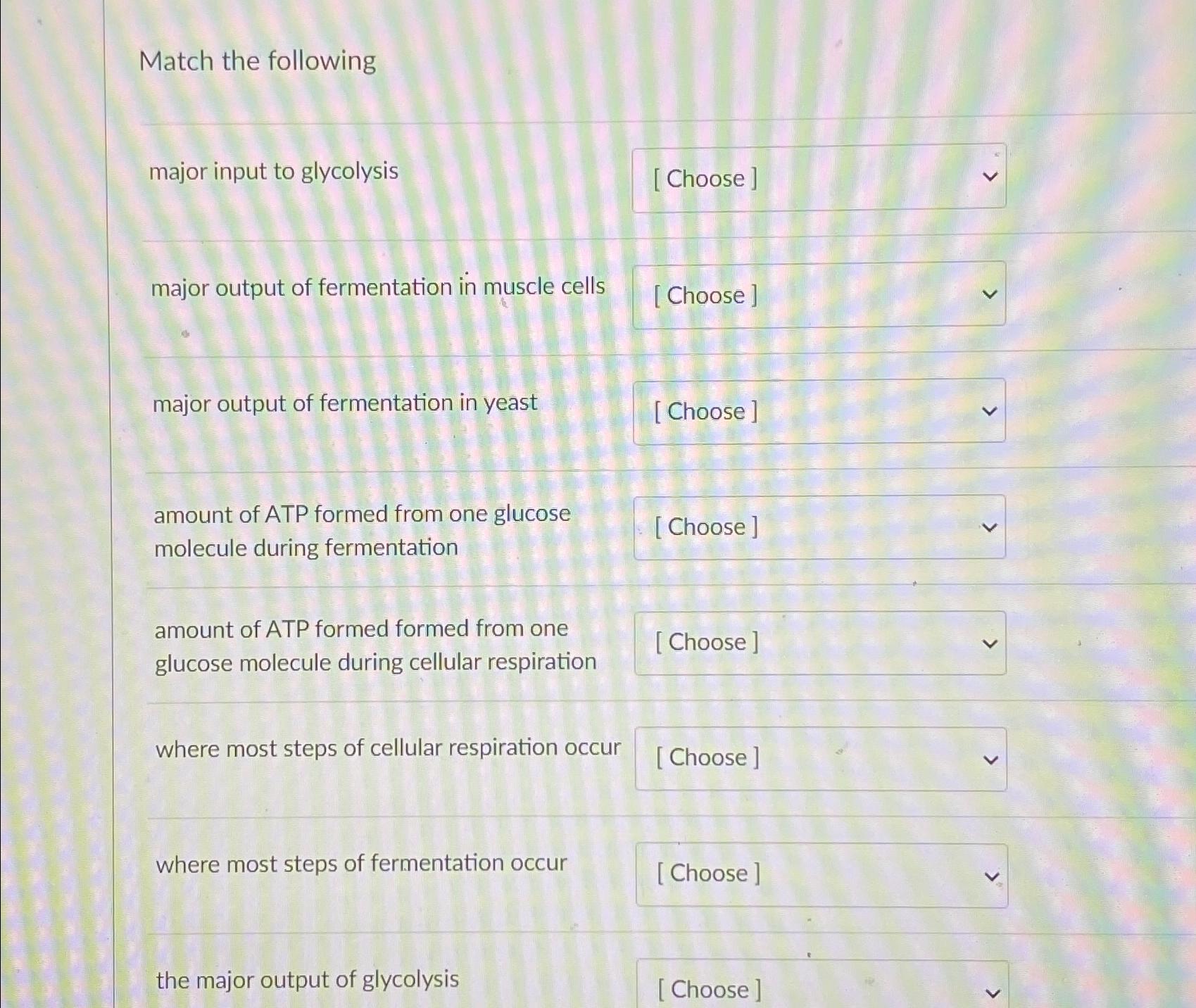 Solved Match the followingmajor input to glycolysismajor | Chegg.com