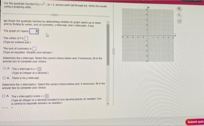 Solved For the quadratic function to=x2-3x+3 answer parts | Chegg.com