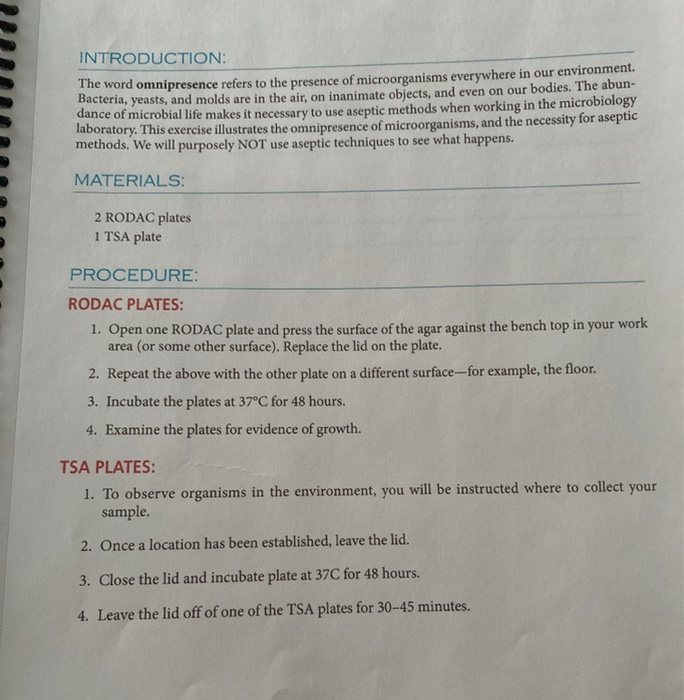 RESULTS: 1. RODAC plates a. Plate 1 b. Plate 2 2. TSA | Chegg.com
