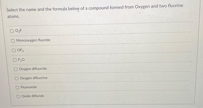 Solved Select the name and the formula below of a compound | Chegg.com